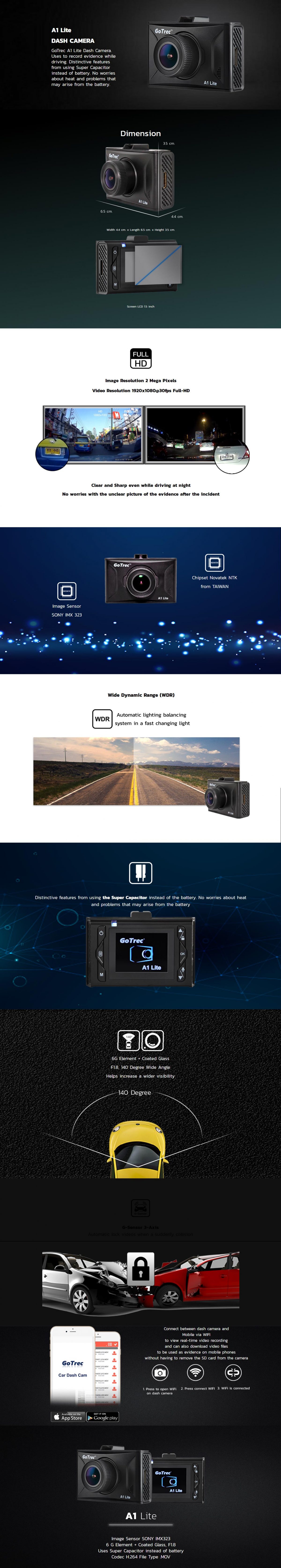 GoTrec A1 Lite Full HD Dashcam Sony IMX 323 140 Degree Wide Image ...